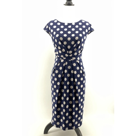 Eliza J | Dresses | Eliza J Dress Womens 4 Navy White Polka Dot Midi ...